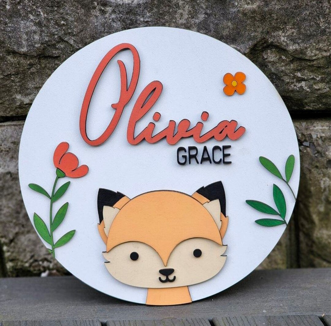 Baby Fox Nursery Name Sign | Woodland Creatures Nursery Sign | Above ...