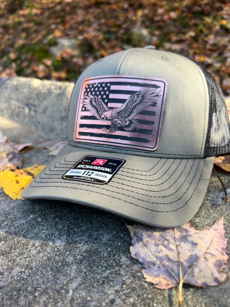 American Flag Acrylic Hat Patch Metal Looking Hat Patch Eagle Hat USA Patch Hat America Hat for ...