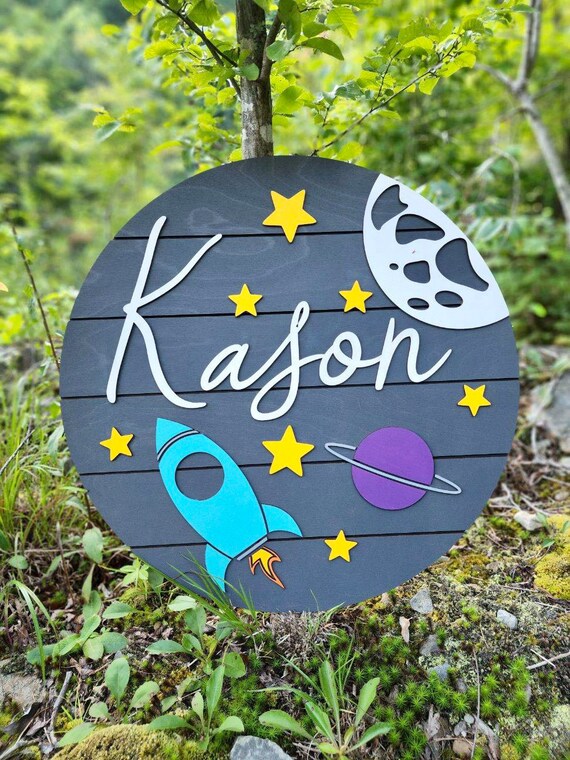 Space Round Crib Sign Custom Space Sign Nursery Name - Etsy
