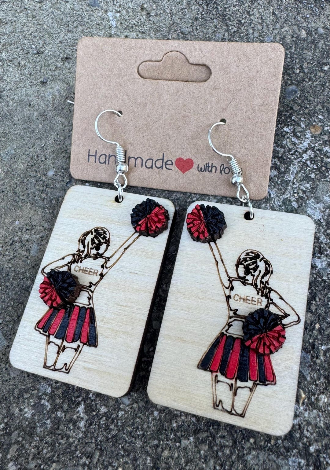 Cheer Earrings || Wooden Laser Cut Jewelry || Cheerleading Earring || Pom Pom || Cheer Gift ...