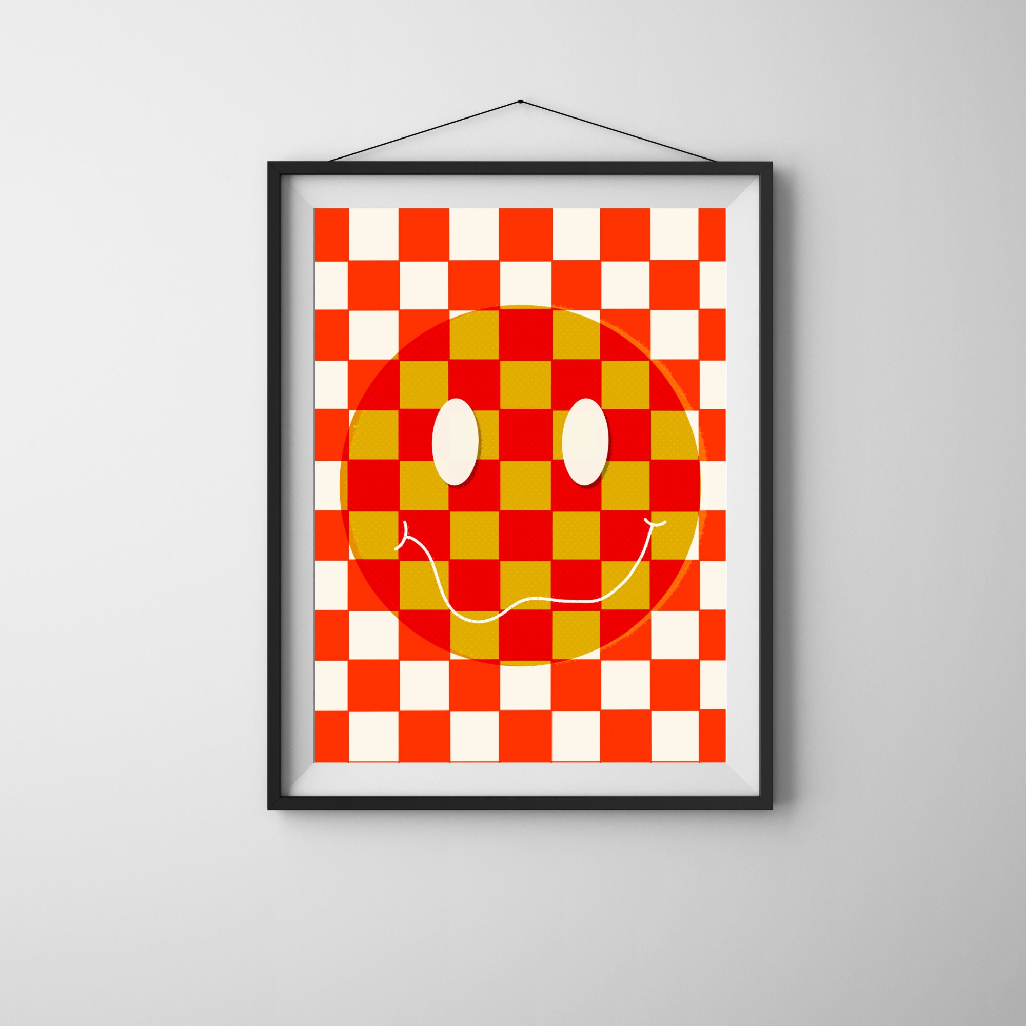 Checkered Smile Wall Art, Orange Checkered Smiley Face Wall Art, Red ...