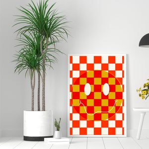 Checkered Smile Wall Art, Orange Checkered Smiley Face Wall Art, Red ...
