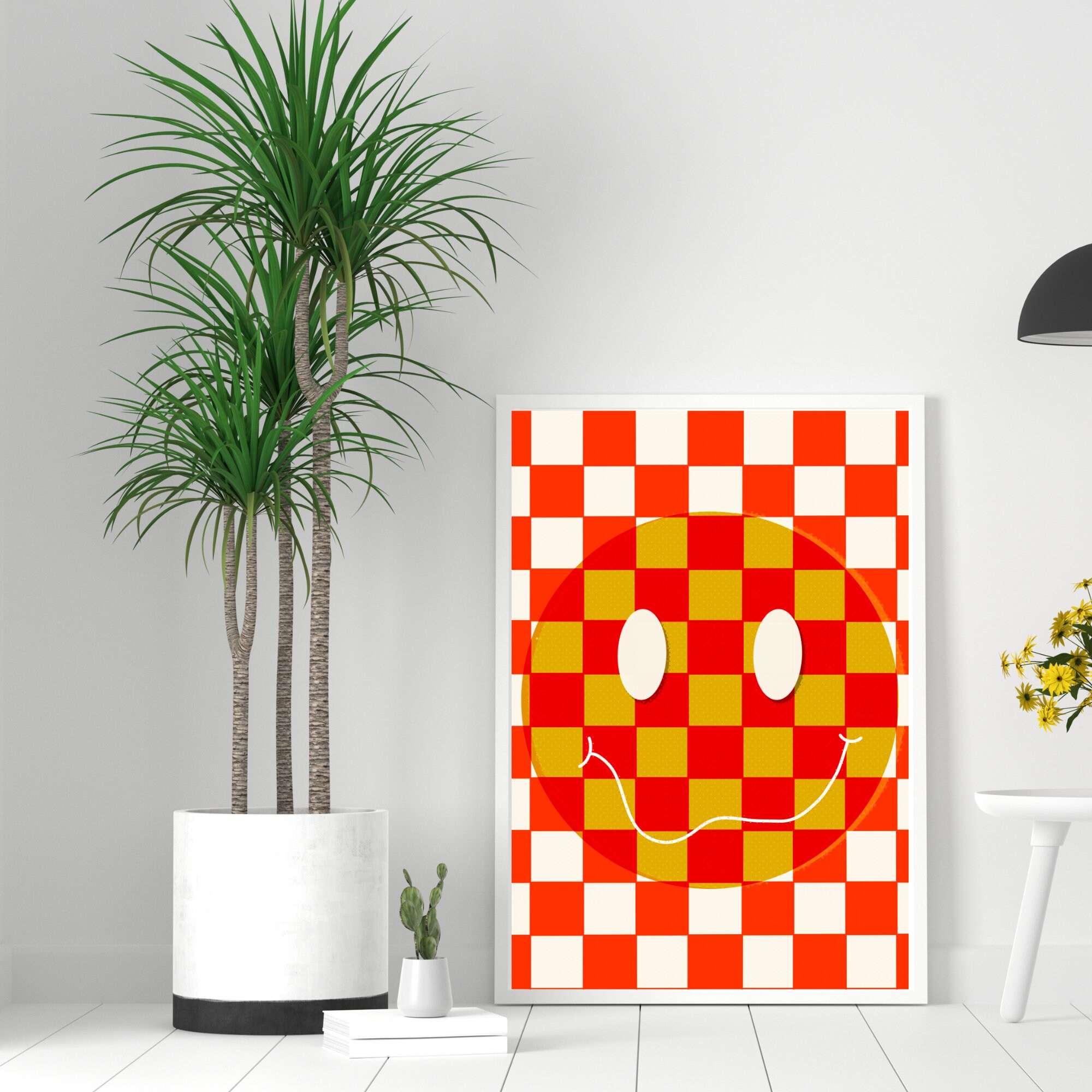 Checkered Smile Wall Art, Orange Checkered Smiley Face Wall Art, Red ...