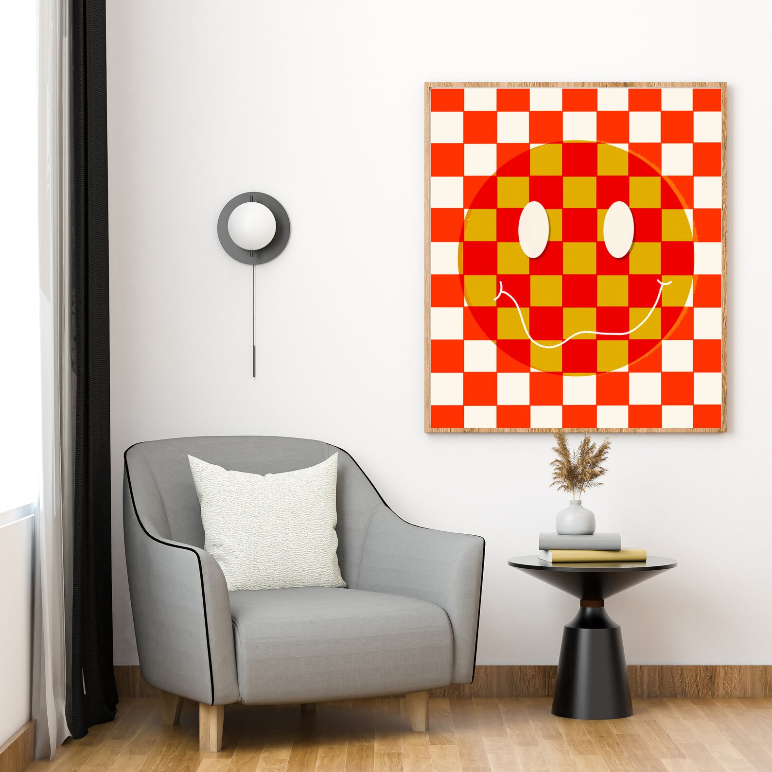 Checkered Smile Wall Art, Orange Checkered Smiley Face Wall Art, Red ...