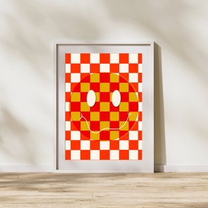 Checkered Smile Wall Art, Orange Checkered Smiley Face Wall Art, Red ...