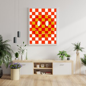 Checkered Smile Wall Art, Orange Checkered Smiley Face Wall Art, Red ...