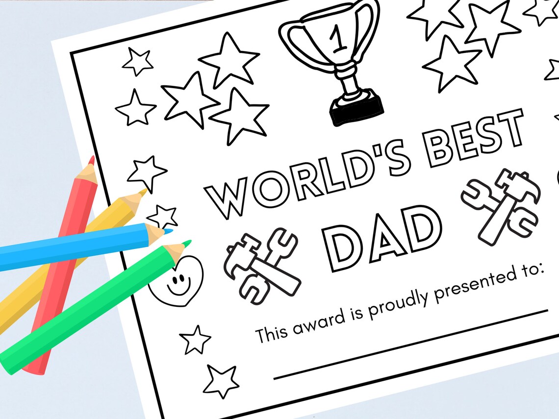 Best Dad Certificate Coloring Activity Sheet for Kids to Give to Dads ...