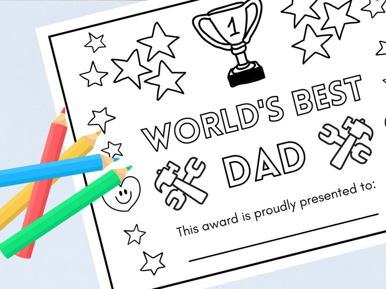 Best Dad Father's Day Certificate Coloring Activity Sheet for Kids to ...