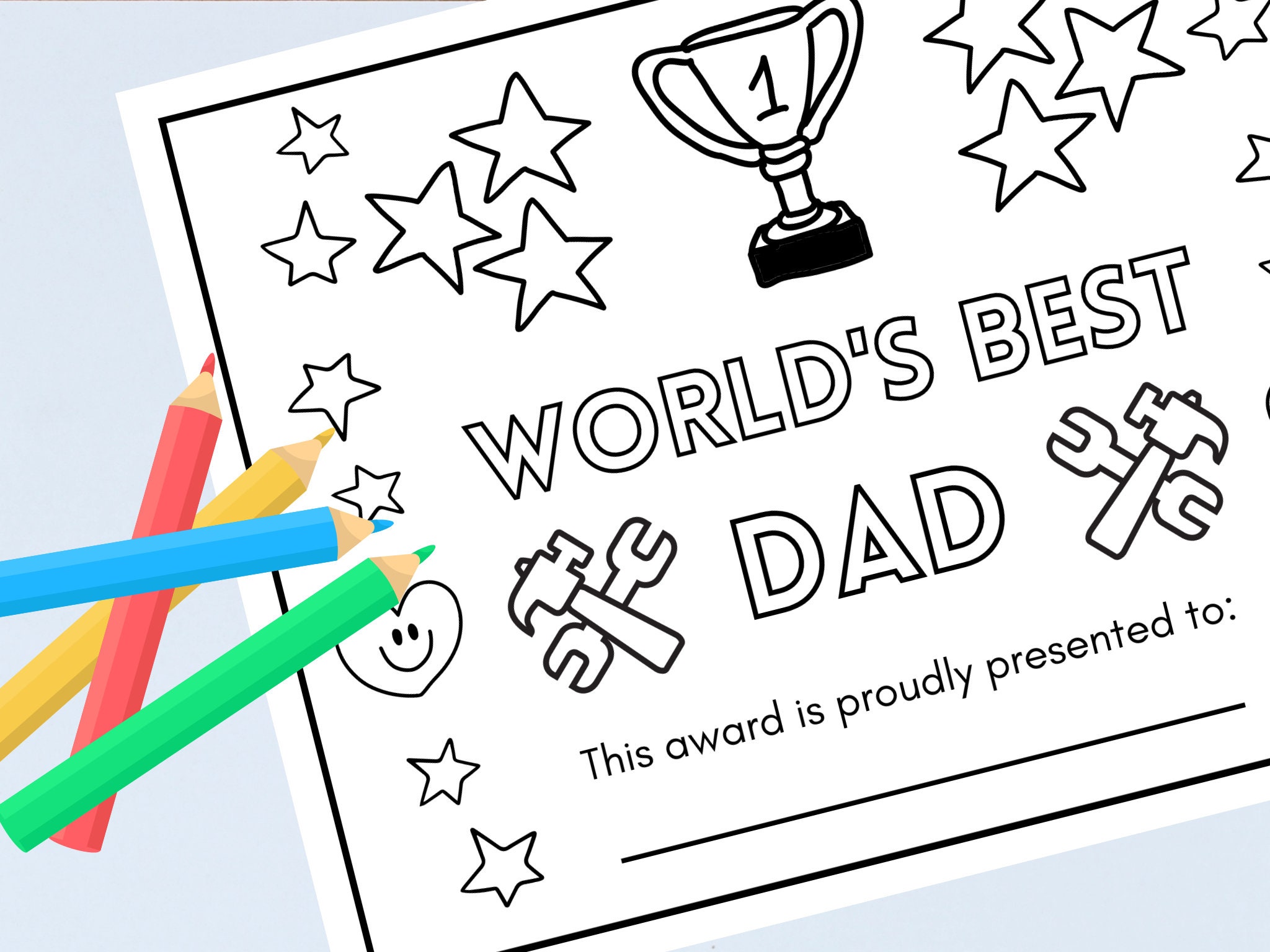 Best Dad Father's Day Certificate Coloring Activity Sheet for Kids to ...
