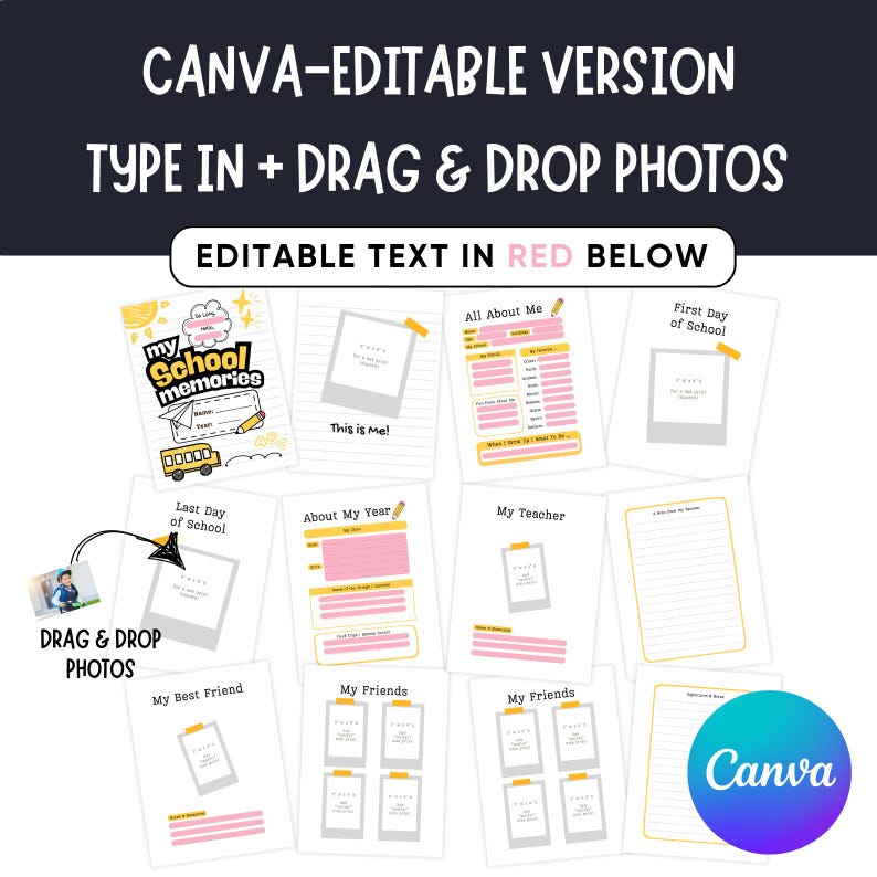 End of School Year Memory Book, Printable PDF Fill-in & Canva-editable ...