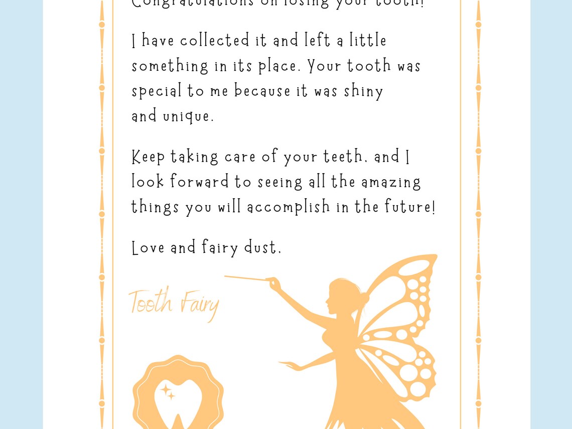 Letter From the Tooth Fairy for Kids - Minimal Tooth Fairy Kids Letter ...