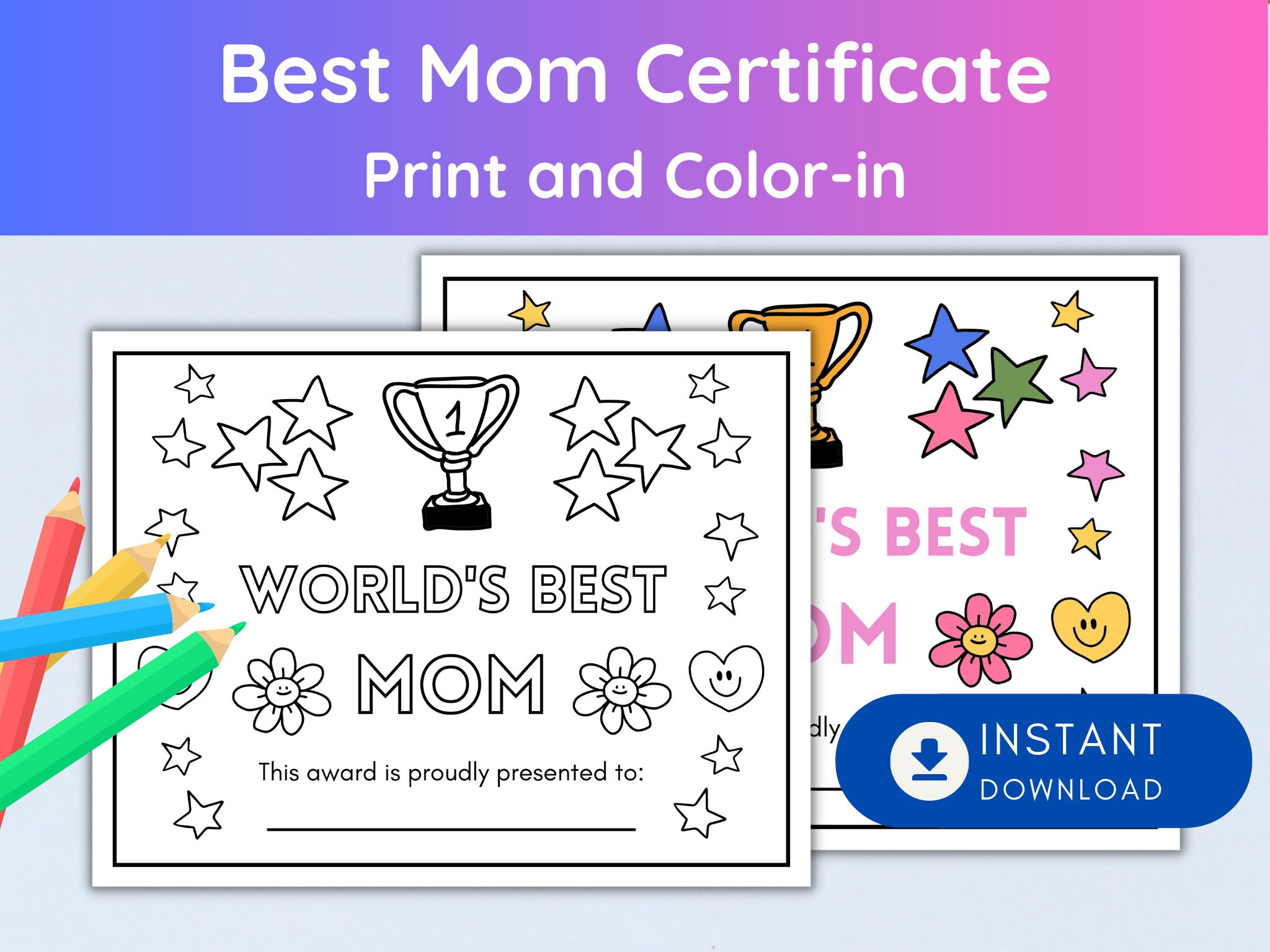 Best Mom Mother's Day Certificate Coloring Activity Sheet for Kids to ...