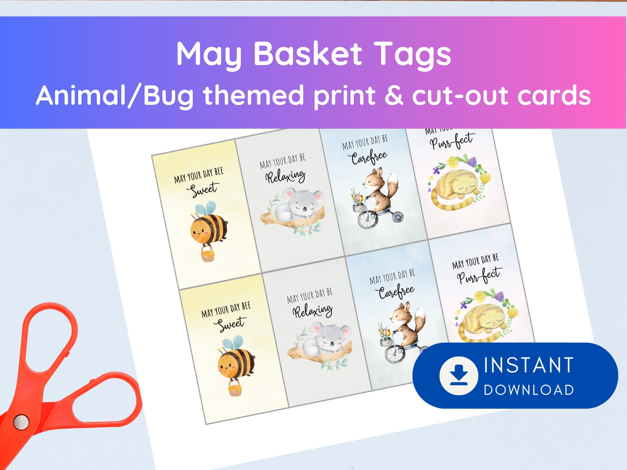 May Basket Animal-themed Printable Tags, 8 Print at Home May Day Gift ...
