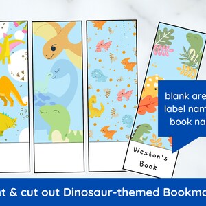 Printable Kids Dinosaur Bookmarks With Label Tab, Class Reading Day ...