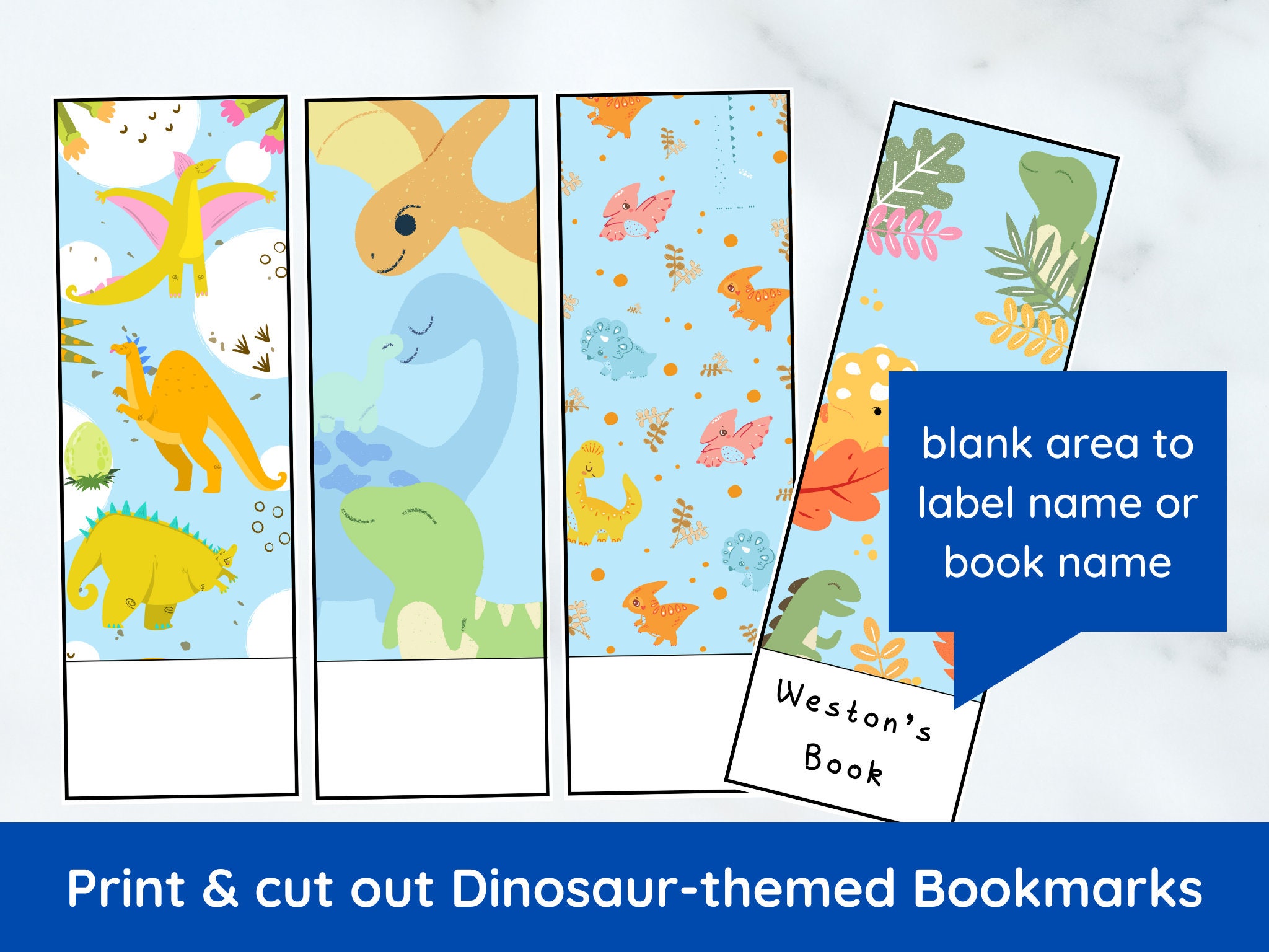 Printable Kids Dinosaur Bookmarks With Label Tab, Class Reading Day ...