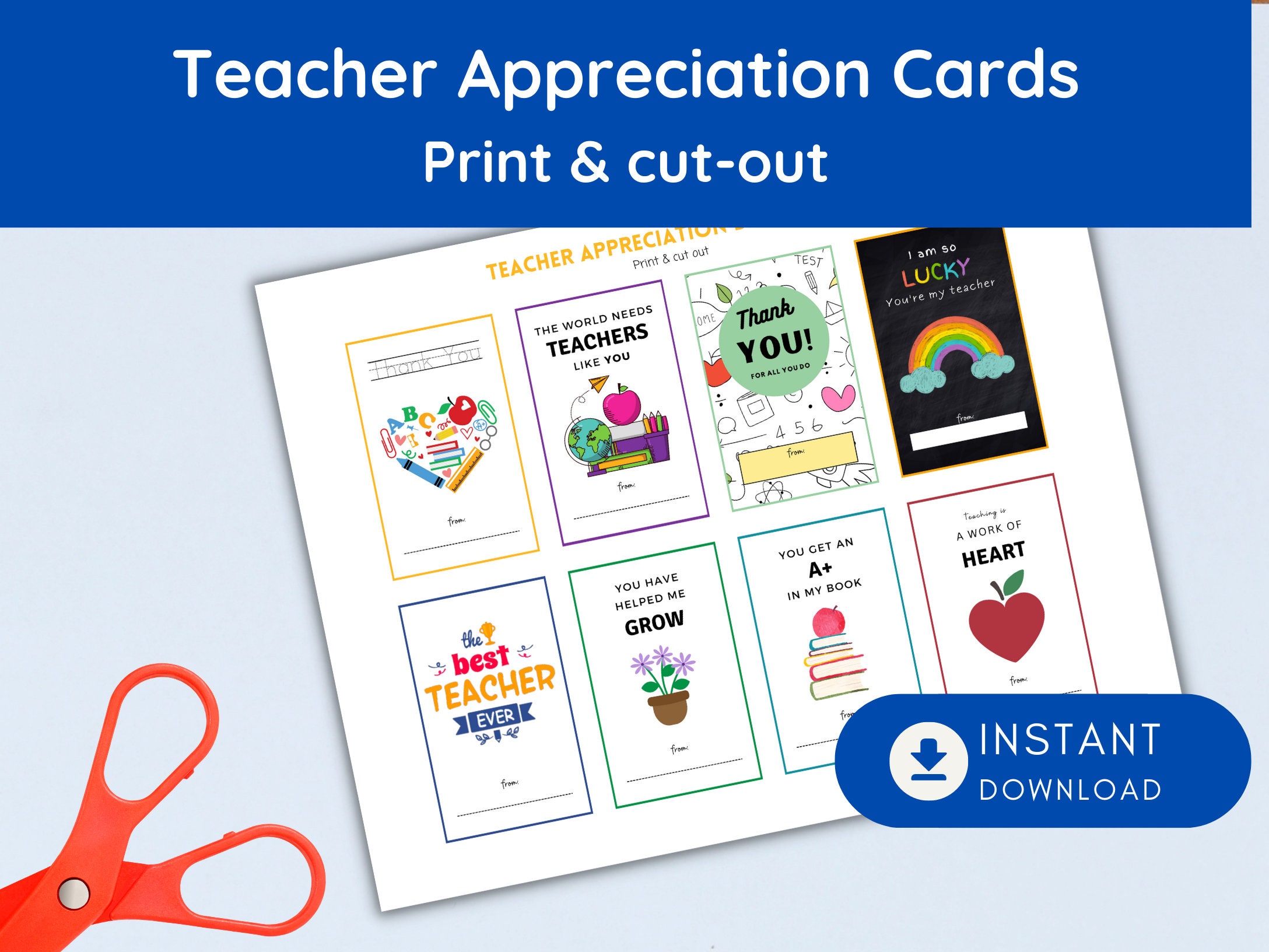Teacher Appreciation Day Printable Cards From School Aged Kids, Thank a ...