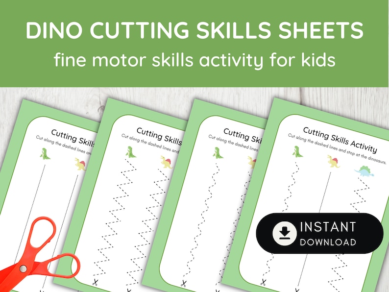 Printable Kids Dinosaur Themed Preschool Cutting Worksheets - Etsy