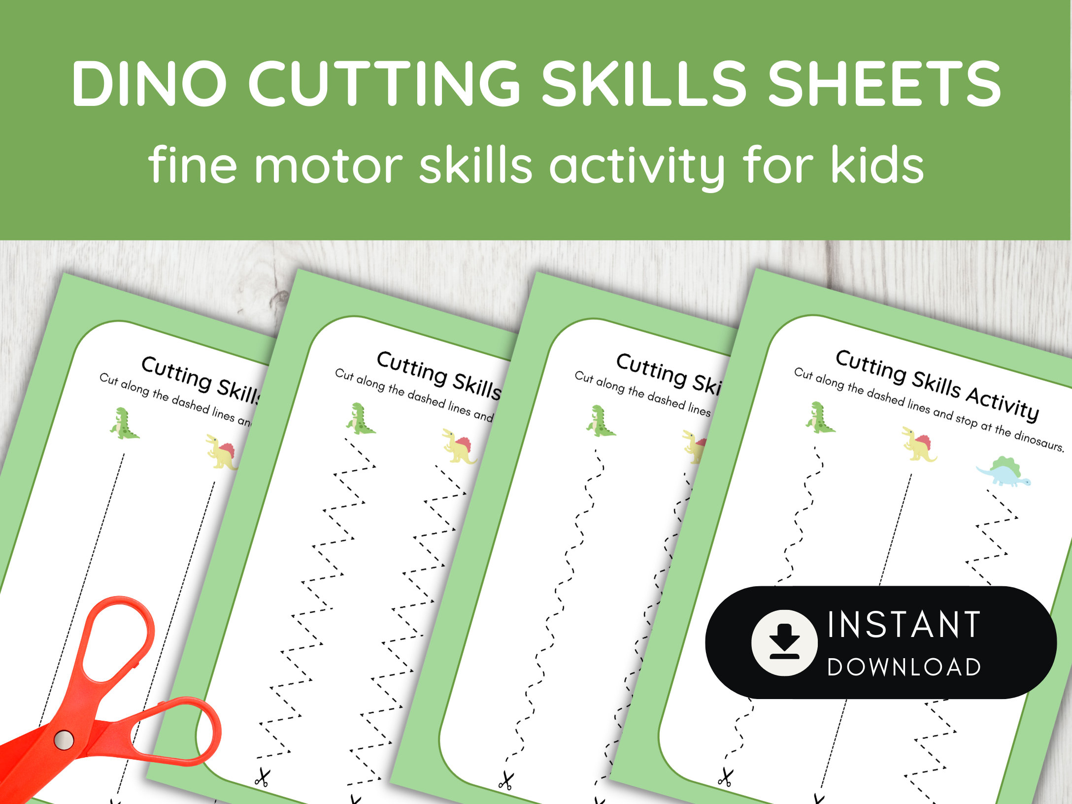 Printable Kids Dinosaur Themed Preschool Cutting Worksheets, Preschool ...