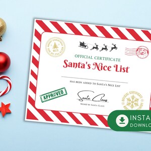 Printable Santa's Nice List Approval Certificate "from Santa" Instant ...