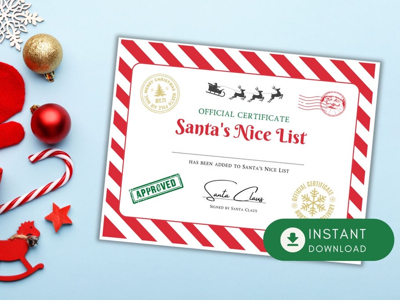Printable Santa's Nice List Approval Certificate "from Santa" Instant ...
