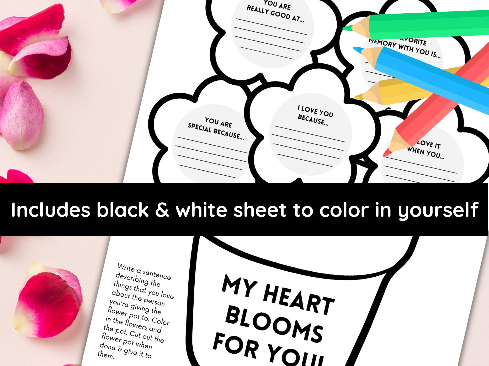 My Heart Blooms for You Appreciation Card Worksheet - Print at Home ...