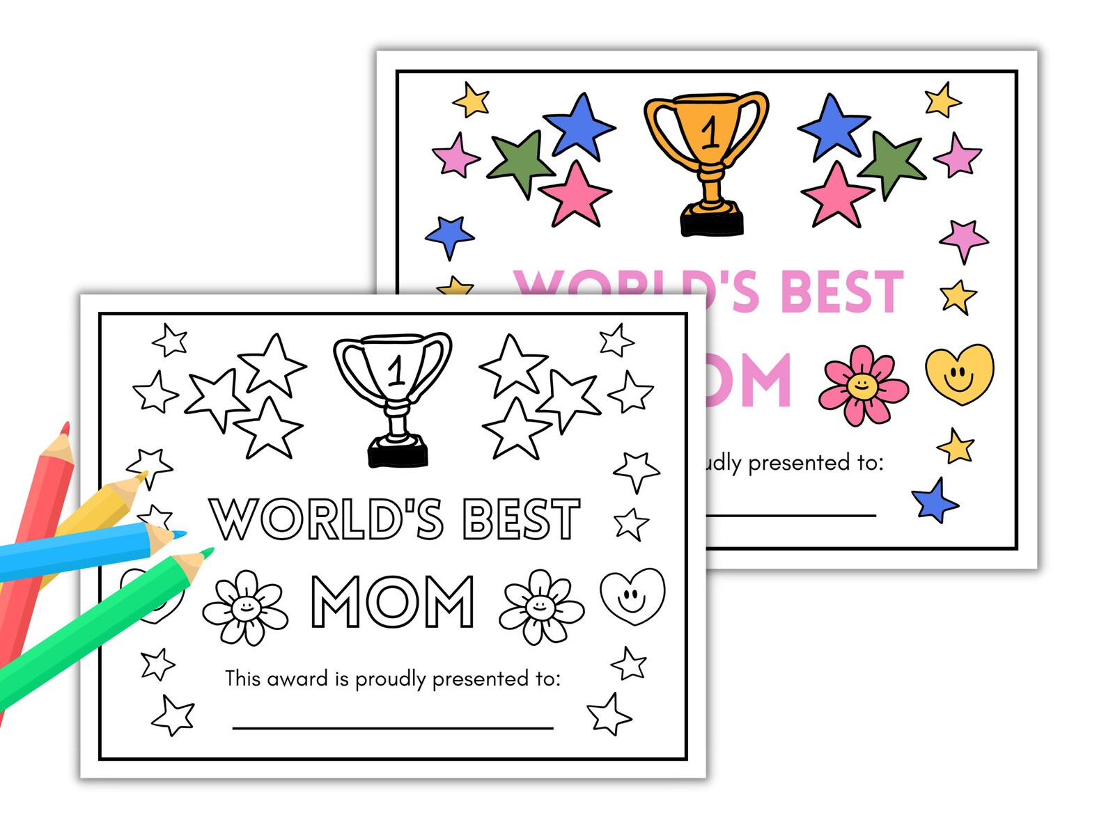 Best Mom Mother's Day Certificate Coloring Activity Sheet for Kids to ...
