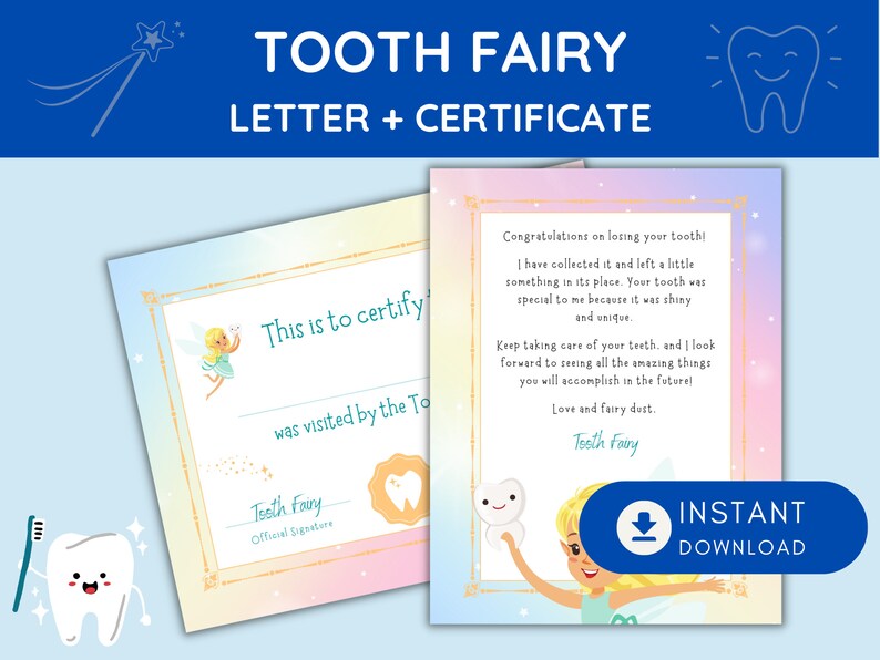 Tooth Fairy Letter and Certificate for Kids (instant Download) - Etsy