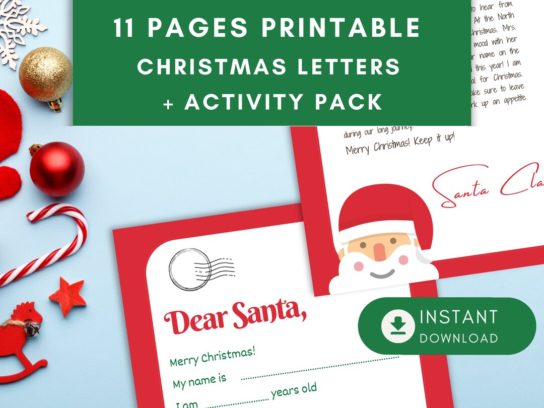 11 Pages Kids Christmas Activity Pack: Dear Santa Letter, Santa ...