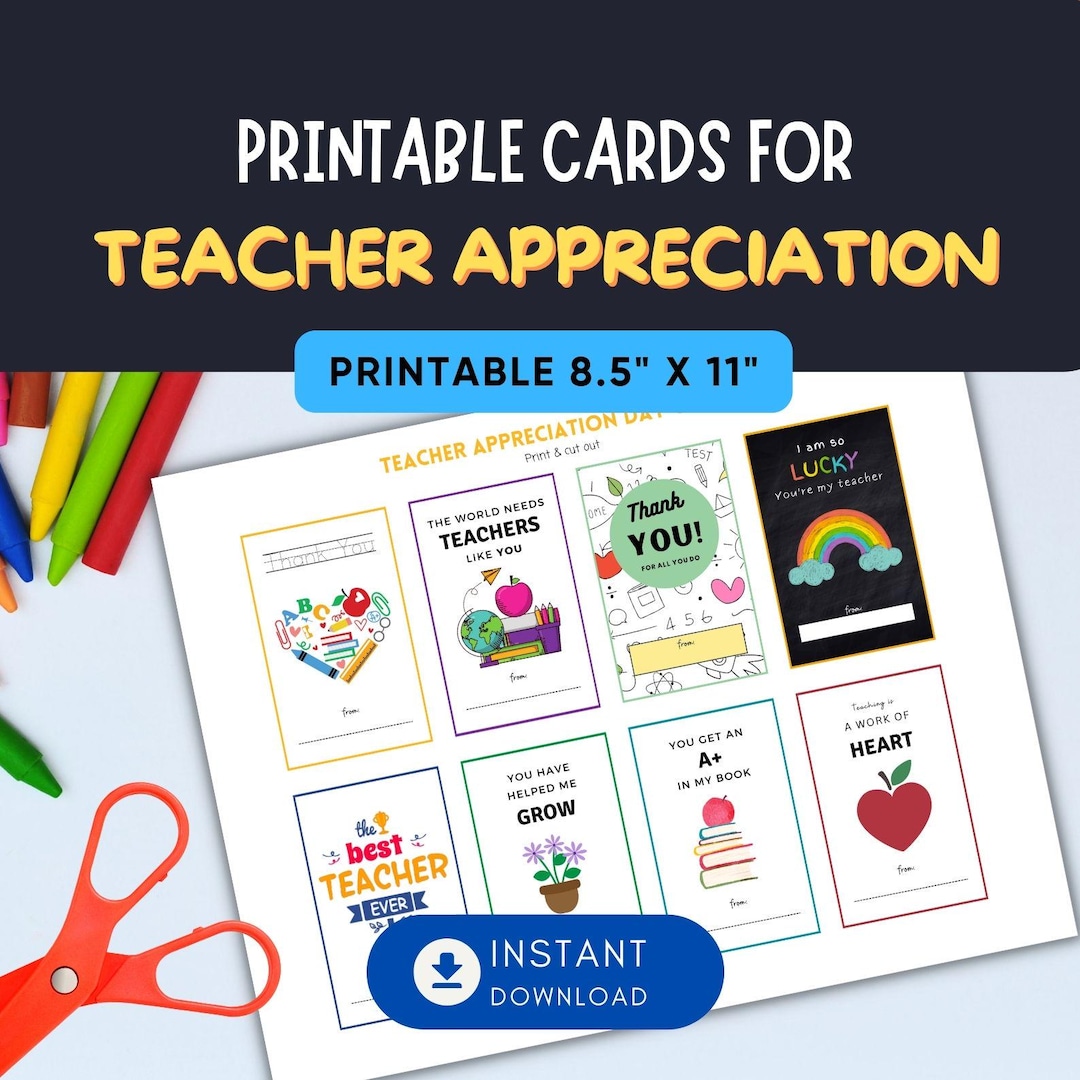 Teacher Appreciation Day Printable Cards From School Aged Kids, Thank a ...