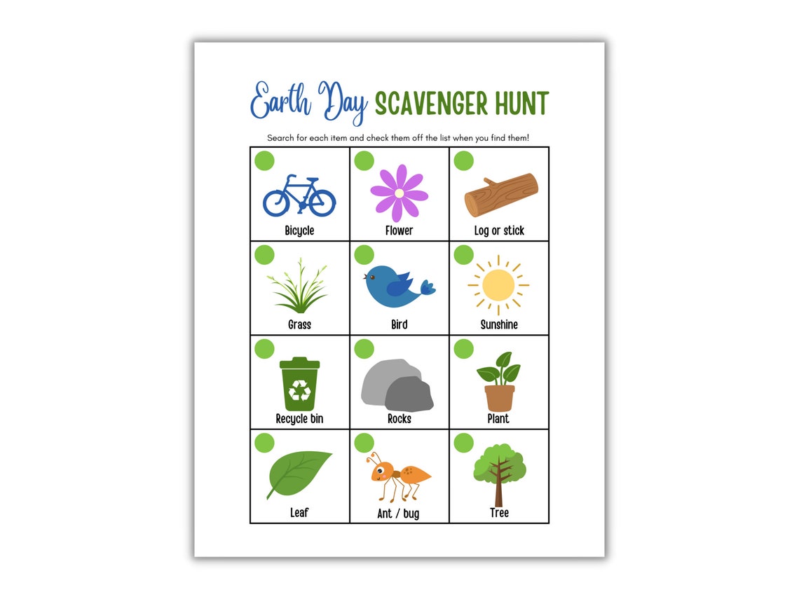 Printable Earth Day Scavenger Hunt for Kids: Earth Day Preschool ...
