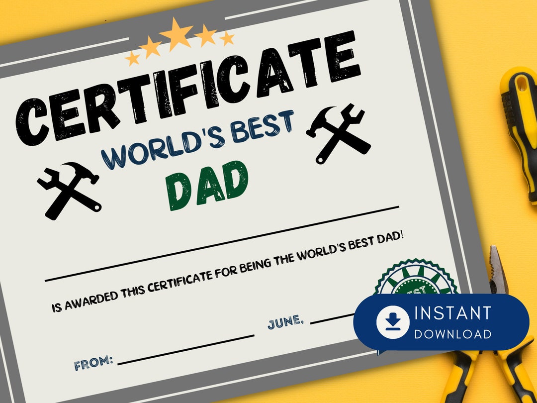 Best Dad Father's Day Certificate Sheet for Kids to Give to Fathers ...