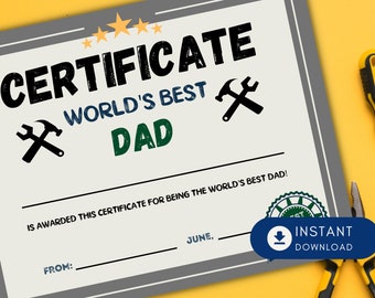 Best Dad Father's Day Certificate Coloring Activity Sheet for Kids to ...