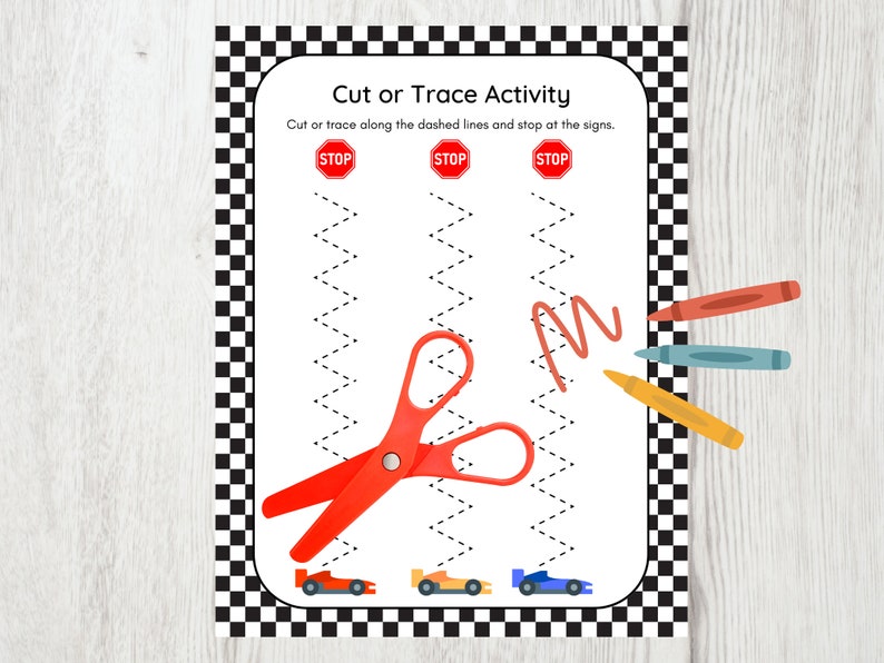 Racecar Cutting Practice Worksheet: Preschool Fine Motor Skills ...