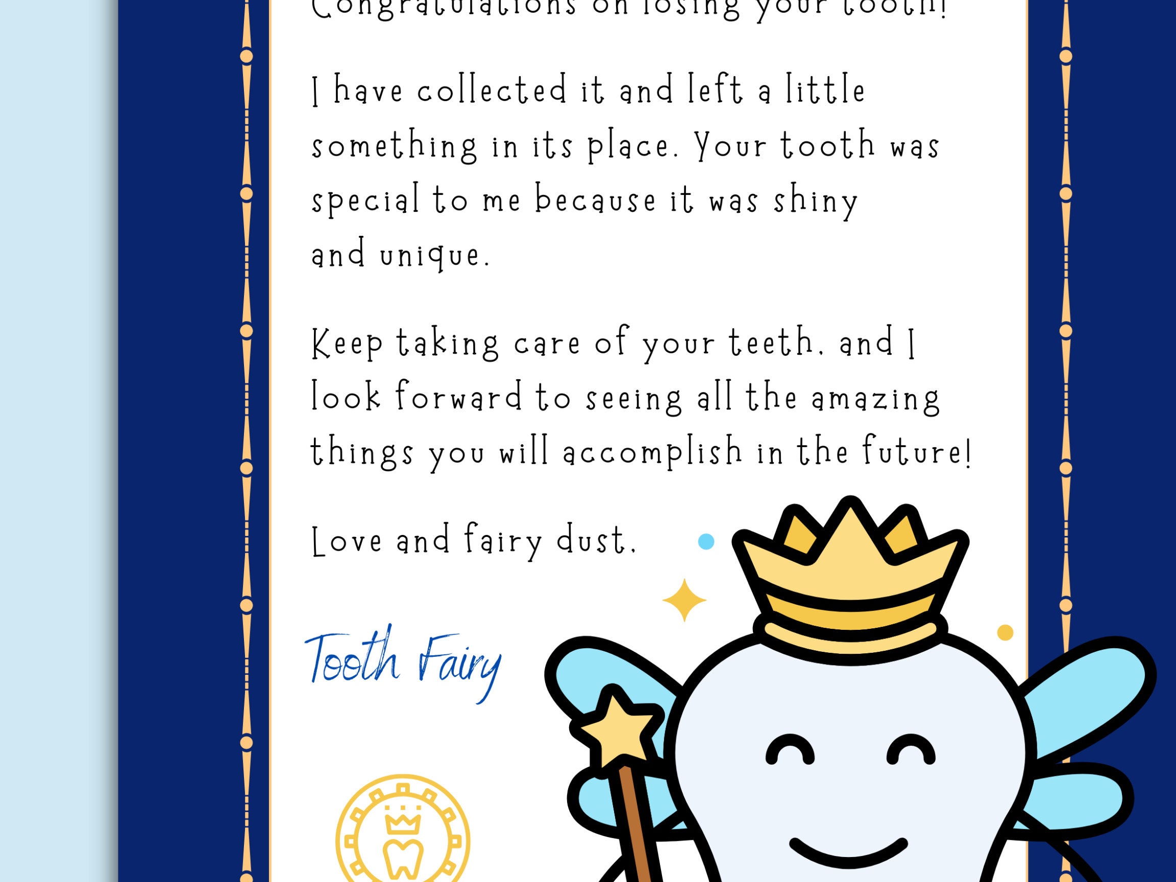 Printable Letter and Certificate From the Tooth Fairy for Kids, Tooth ...