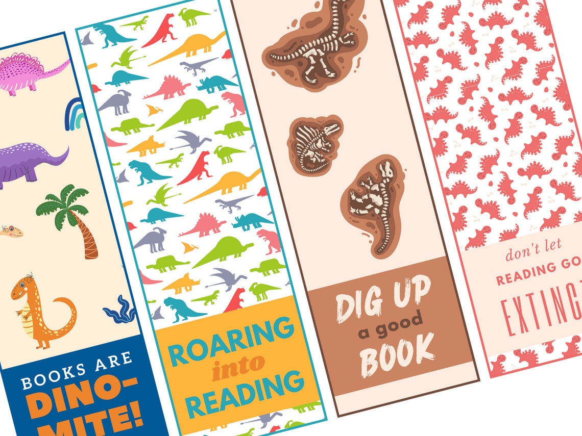Printable Kids Dinosaur Bookmarks, Classroom Reading Day, Instant ...