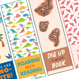 Printable Kids Dinosaur Bookmarks, Classroom Reading Day, Instant ...