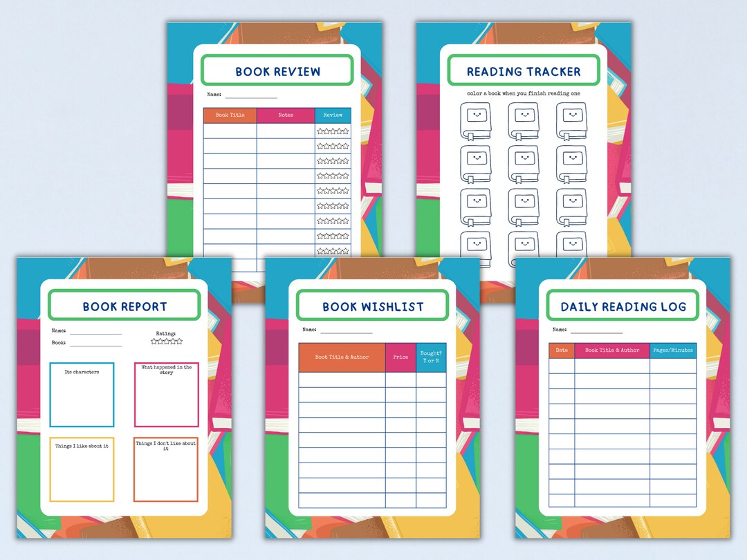 Kids Book Reading Planner Set With Book Wish List, Color-in Books ...