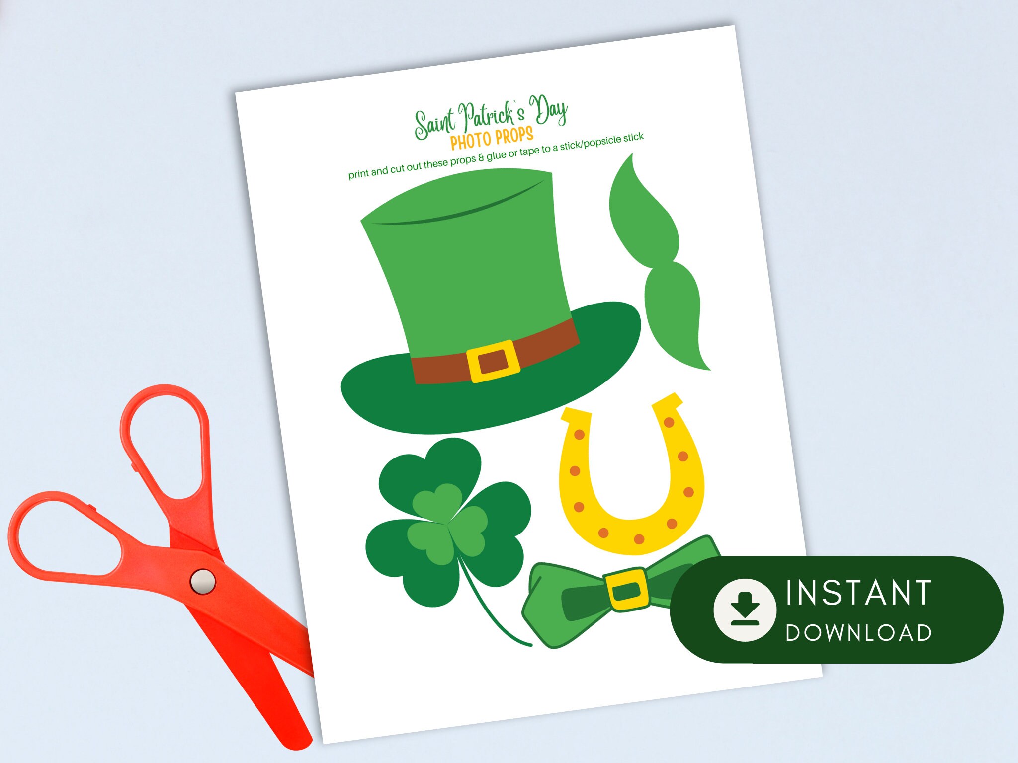 St. Patrick's Day Photo Props, Printable Photo Booth Props, Holiday ...