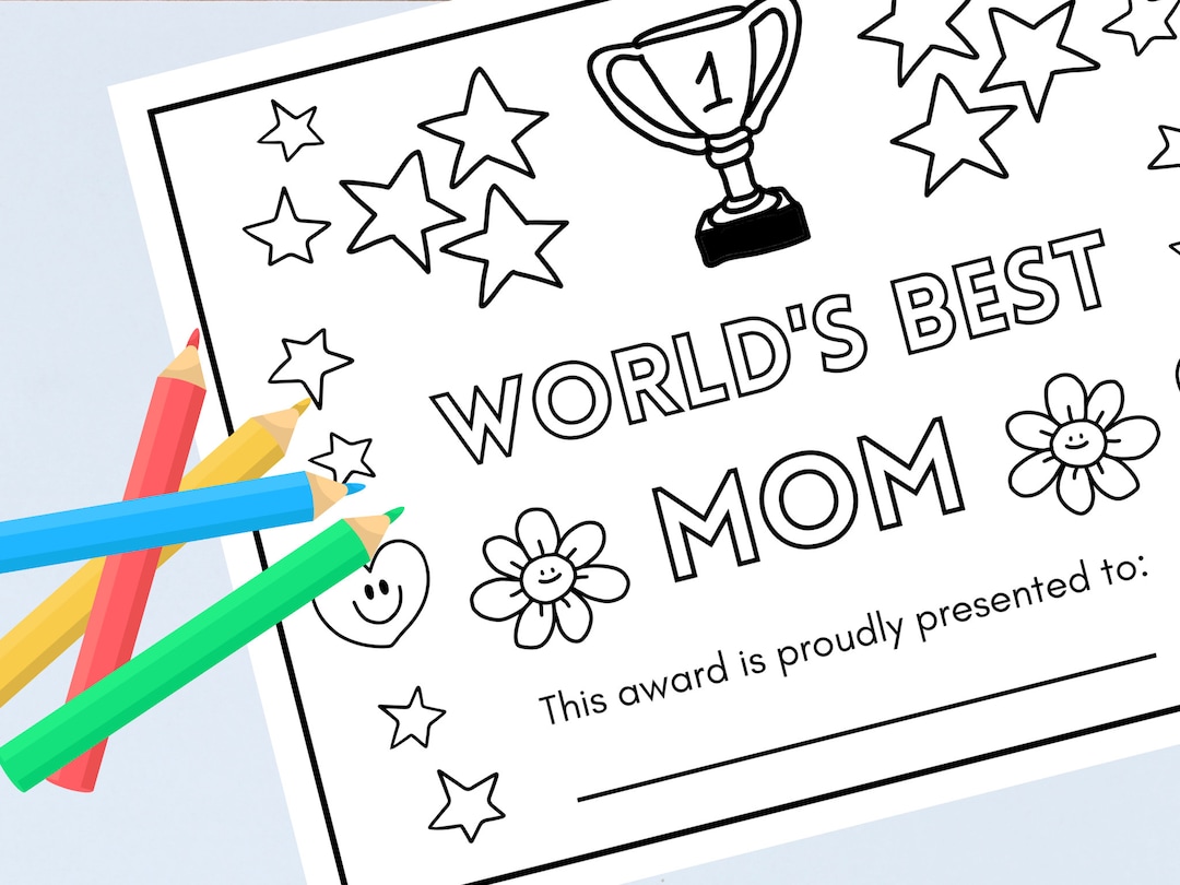 Best Mom Mother's Day Certificate Coloring Activity Sheet for Kids to ...