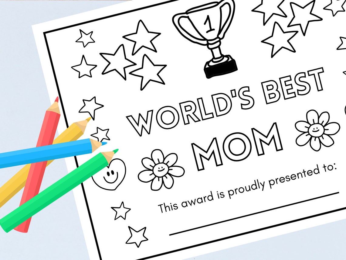 Best Mom Mother's Day Certificate Coloring Activity Sheet for Kids to ...