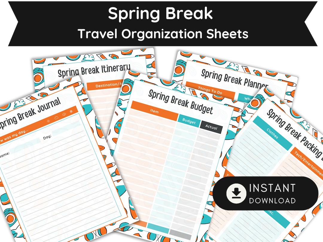 Spring Break Printable Family Travel Planner, Budget Planner, Expense ...