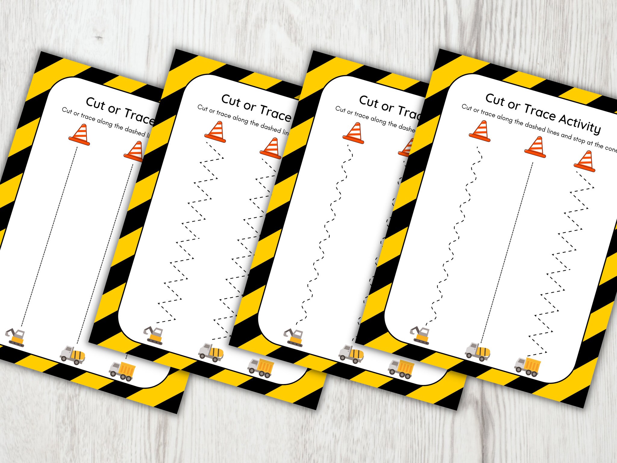 Printable Kids Construction Themed Preschool Cutting or Tracing ...