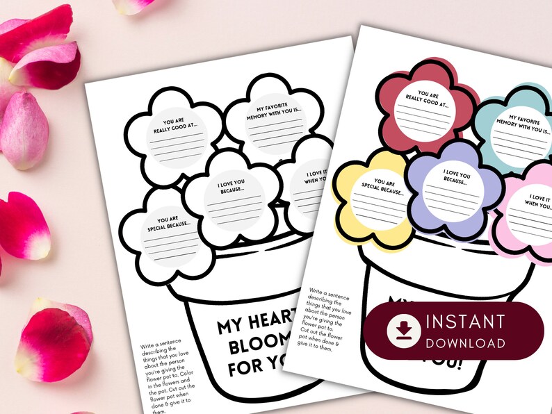 My Heart Blooms for You Appreciation Card Worksheet - Print at Home ...