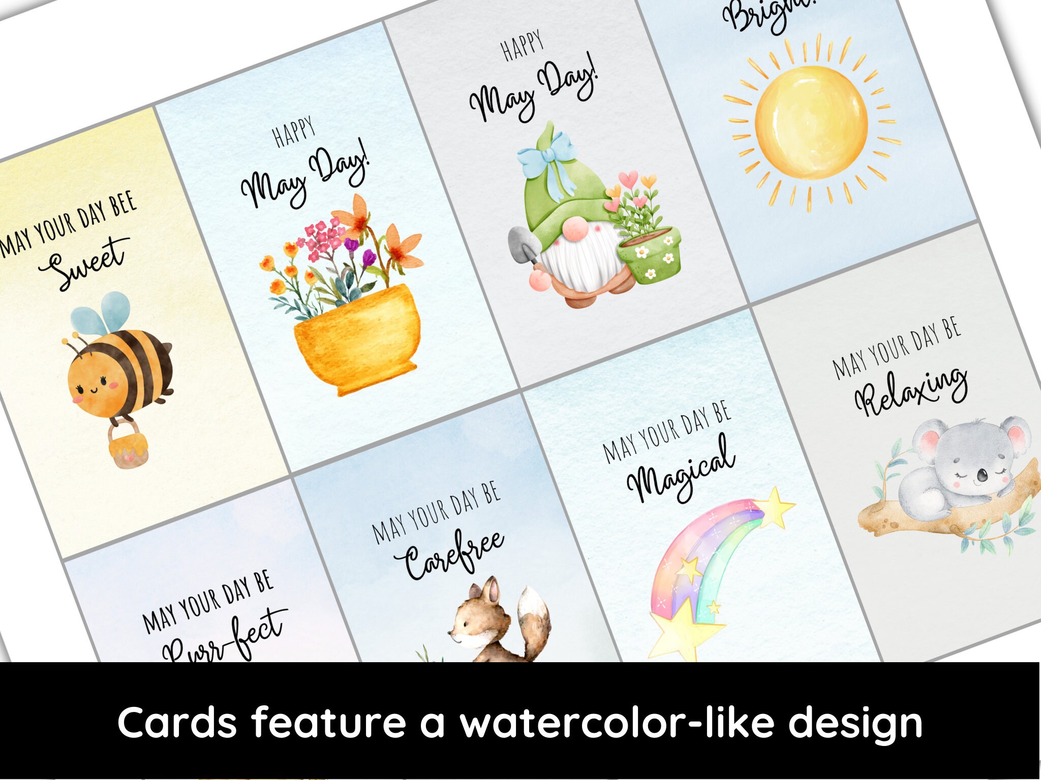 May Day Basket Printable Cards, 8 Assorted Designs, Print at Home May ...