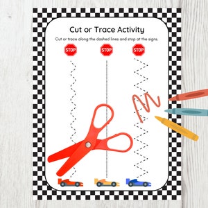 Printable Kids Racecar Themed Preschool Cutting Worksheets, Preschool ...