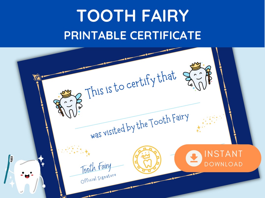 Printable Certificate From the Tooth Fairy for Boys - Tooth Fairy Kids ...