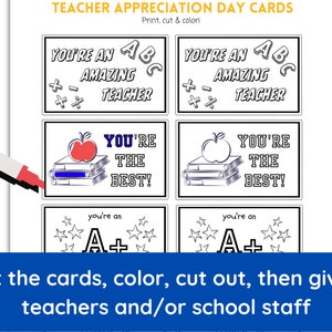 Teacher Appreciation Day Printable Color-in Cards From School Aged Kids ...