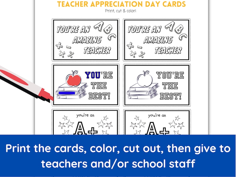Teacher Appreciation Day Printable Color-in Cards From School Aged Kids ...
