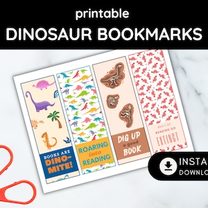 Printable Kids Dinosaur Bookmarks, Classroom Reading Day, Instant ...