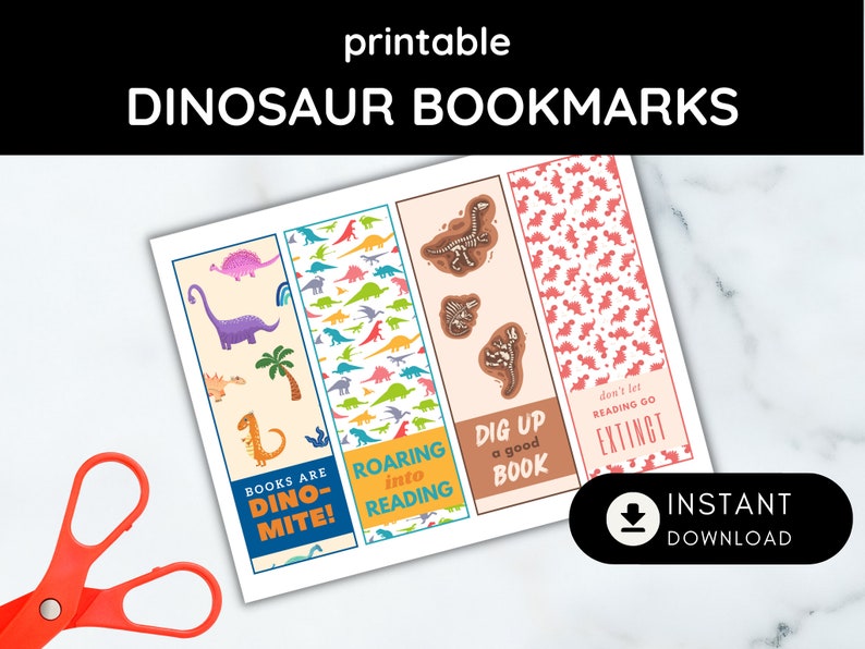 Printable Kids Dinosaur Bookmarks, Classroom Reading Day, Instant ...